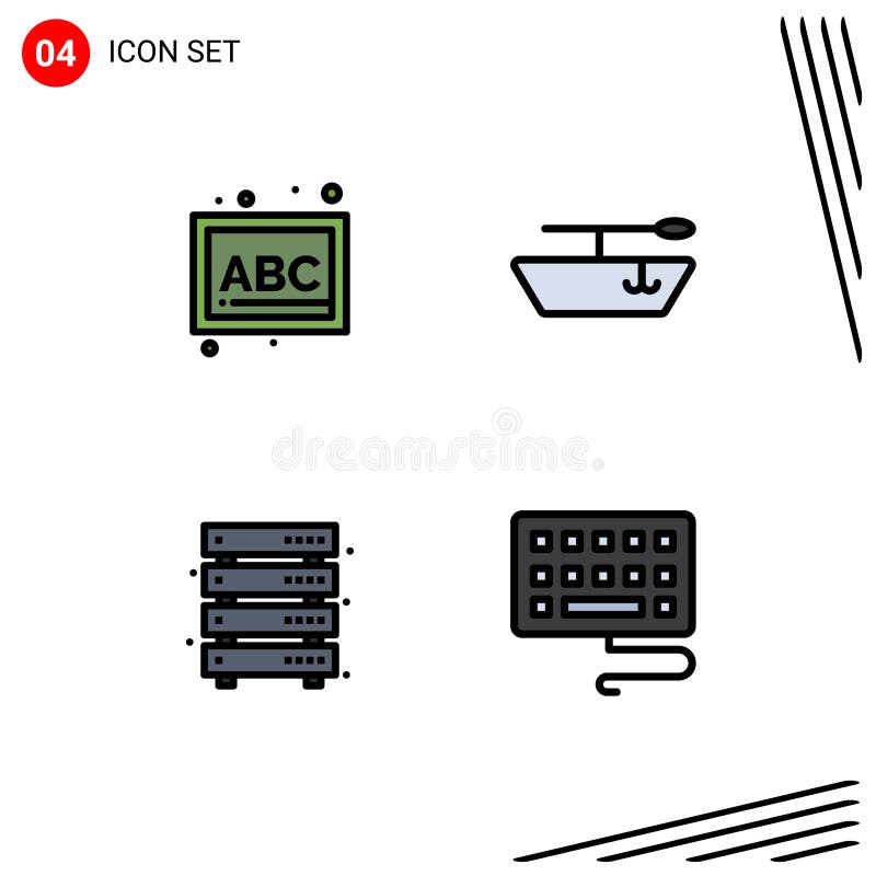 Pictogram Set of 4 Simple Filledline Flat Colors of Abc, Web, School ...