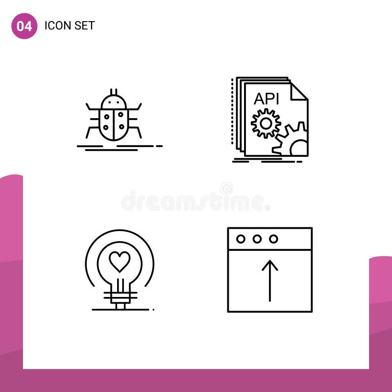 Pictogram Set of 4 Simple Filledline Flat Colors of Bug, Software ...