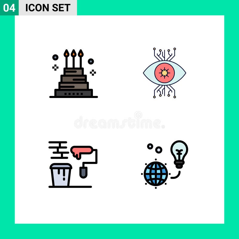 Pictogram Set of 4 Simple Filledline Flat Colors of Cake, Eye, Giant ...