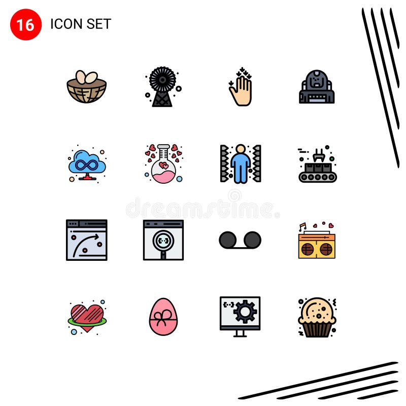 16 Thematic Vector Flat Color Filled Lines and Editable Symbols of ...