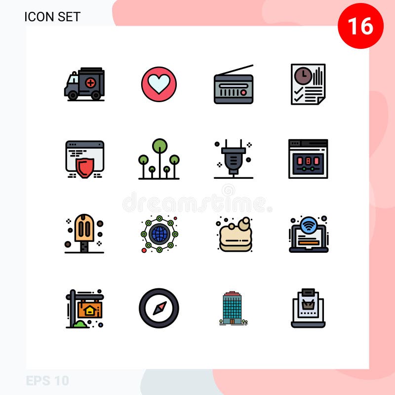 Pictogram Set of 16 Simple Flat Color Filled Lines of Protection ...