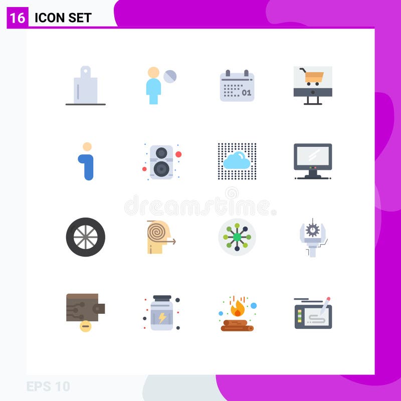 Pictogram Set of 16 Simple Flat Colors of Computer, Information, Day ...