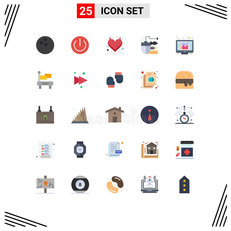Pictogram Set of 25 Simple Flat Colors of Graph, Scale, Devil, Pencil ...