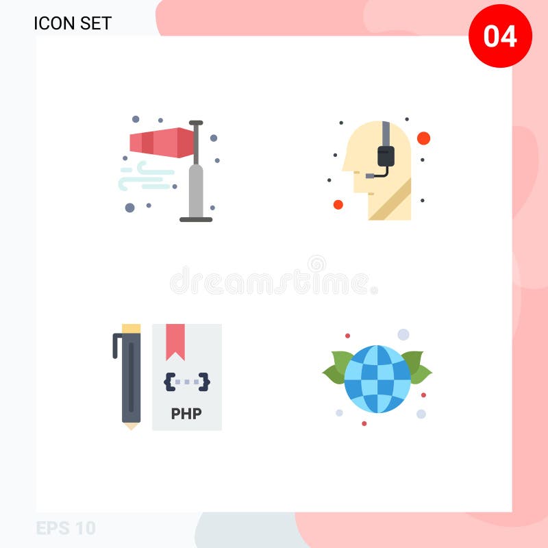 Pictogram Set of 4 Simple Flat Icons of Air, Coding, Pole Wind, Call ...