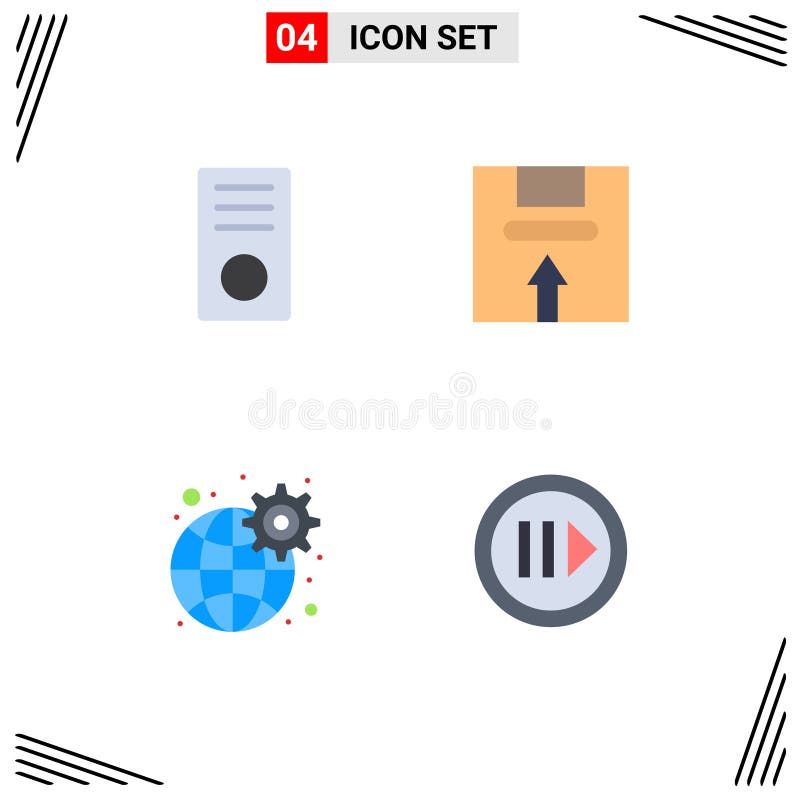 Pictogram Set of 4 Simple Flat Icons of Computers, Package, Gadget ...