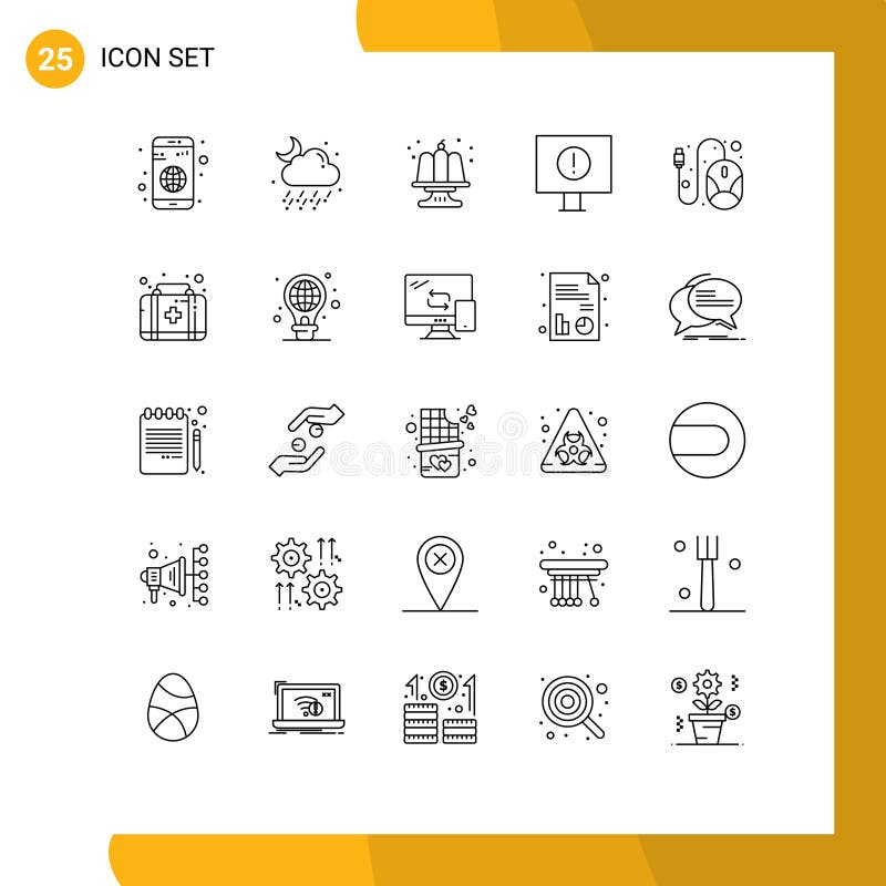 Pictogram Set of 25 Simple Lines of Mouse, Computer, Birthday, Warning ...