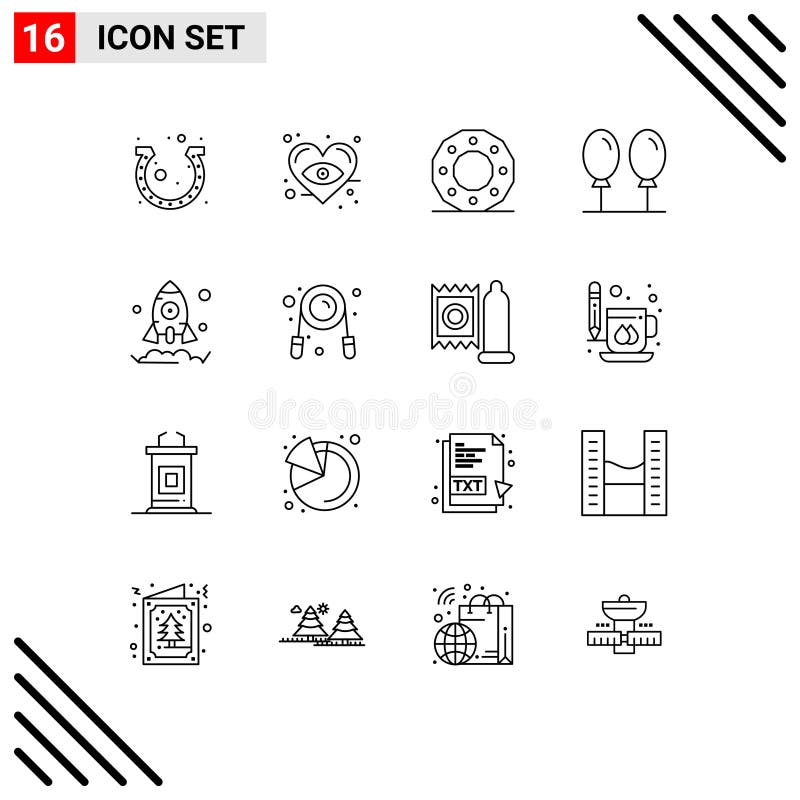 Pictogram Set of 16 Simple Outlines of Launch, Fly, Celebration ...