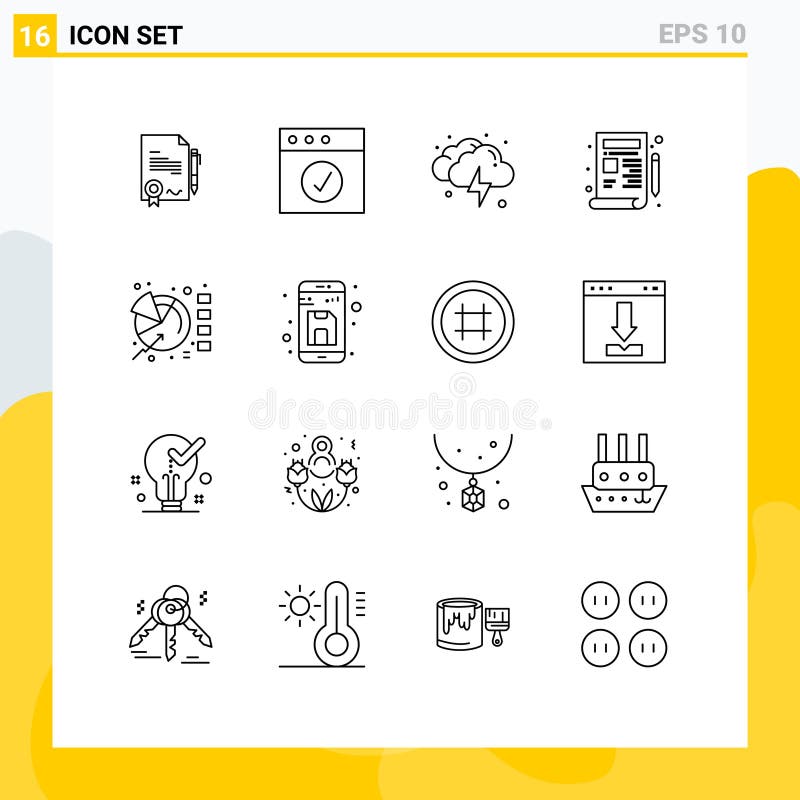 Pictogram Set of 16 Simple Outlines of Pie, Chart, Lightning, Drawing ...