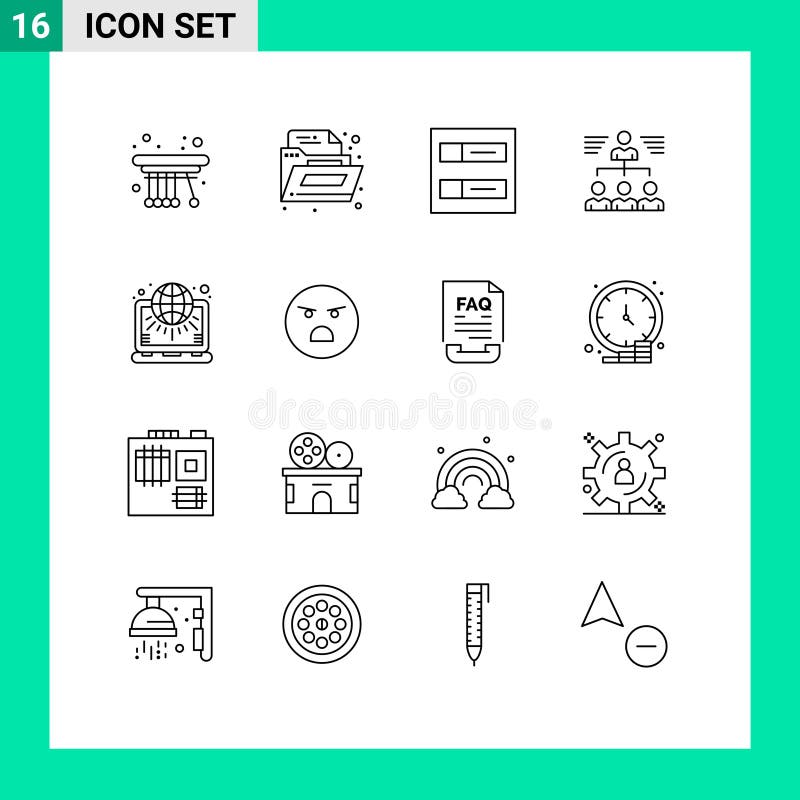 Pictogram Set of 16 Simple Outlines of Settings, Globe, Grid, Group ...
