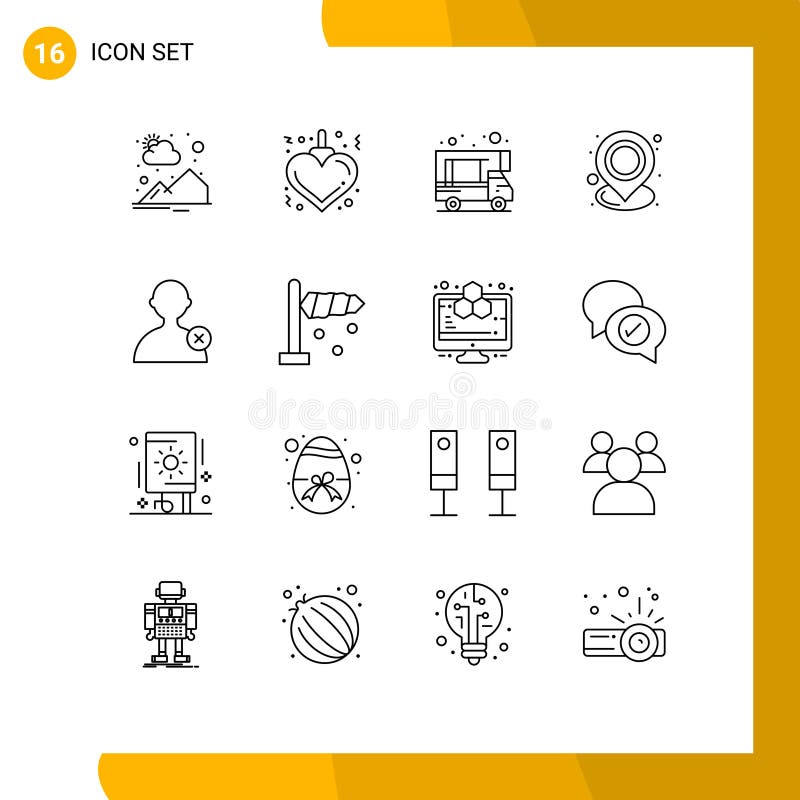Pictogram Set of 16 Simple Outlines of User, Delete, Caravan, Point ...