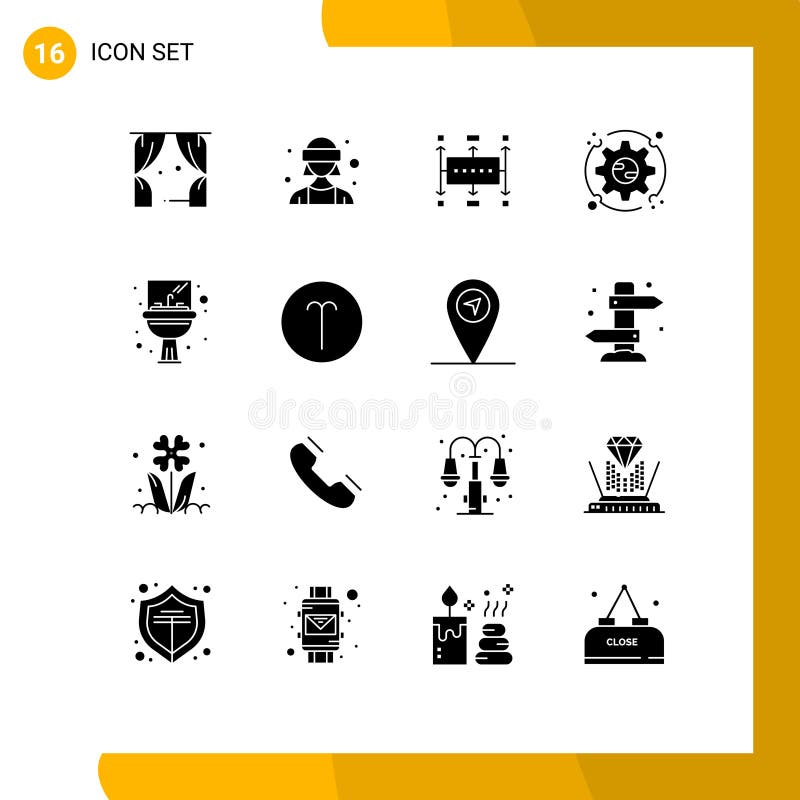 Pictogram Set of 16 Simple Solid Glyphs of Bathroom, Setup, Workflow ...
