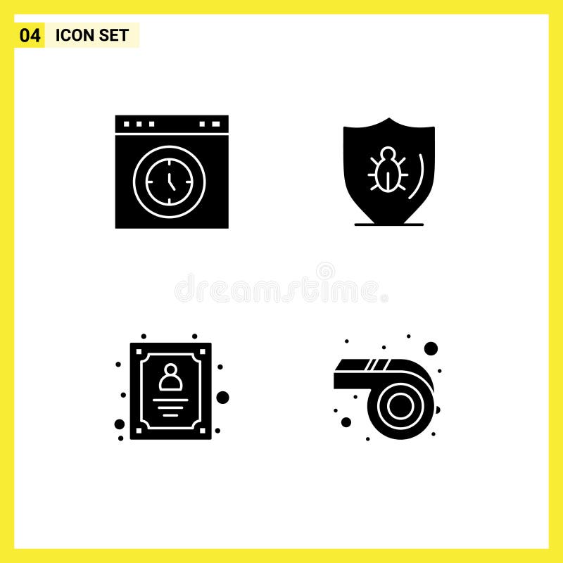Pictogram Set of 4 Simple Solid Glyphs of Browser, Shield, Speedometer ...
