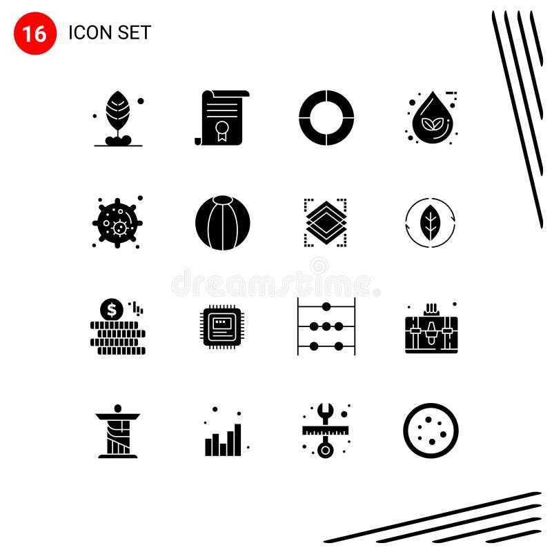 Pictogram Set of 16 Simple Solid Glyphs of Cell, Water, Chart, Ecology ...
