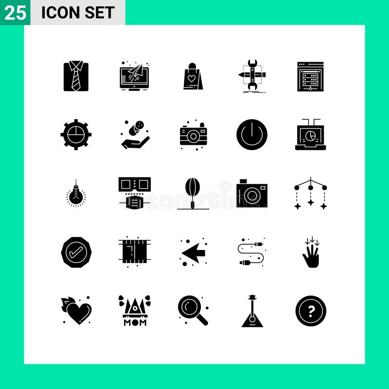 Pictogram Set of 25 Simple Solid Glyphs of Computer Server, Sketch ...