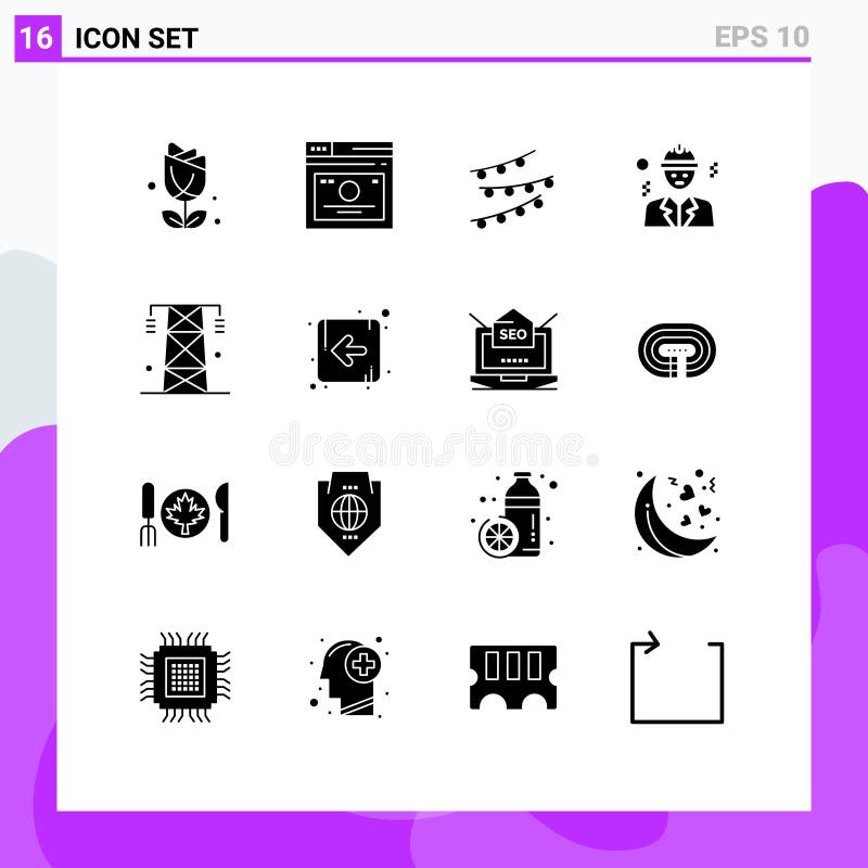 Pictogram Set of 16 Simple Solid Glyphs of Construction, Building, Web ...