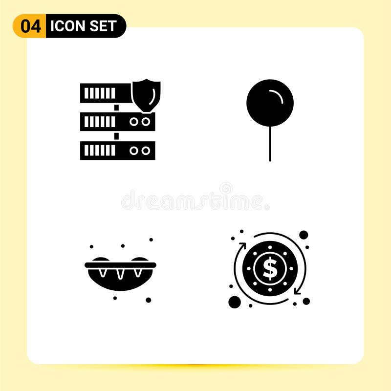 Pictogram Set of 4 Simple Solid Glyphs of Data, Sweet, Security ...