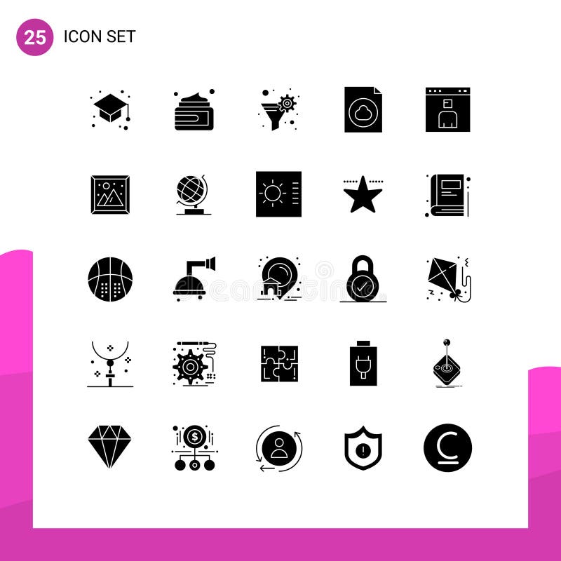 Pictogram Set of 25 Simple Solid Glyphs of Interface, Avatar, Data ...