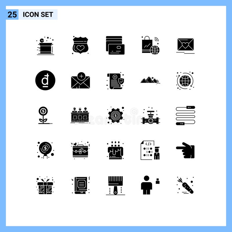 Pictogram Set of 25 Simple Solid Glyphs of Mail, Iot, Shield, Internet ...