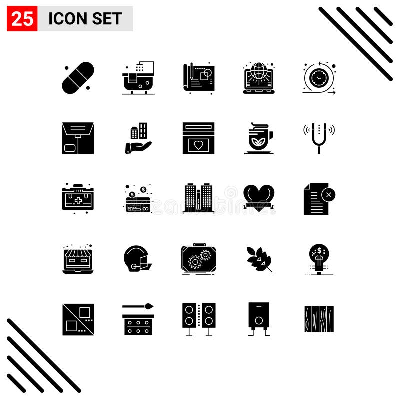 Universal Icon Symbols Group of 25 Modern Solid Glyphs of Routine ...