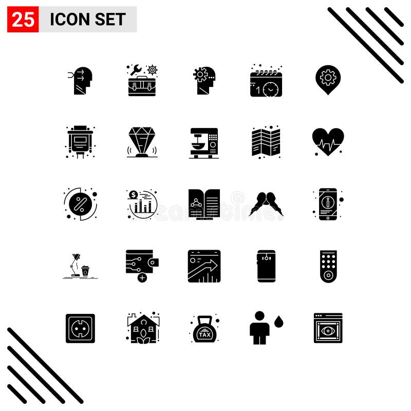 Pictogram Set of 25 Simple Solid Glyphs of Setting, Watch, Brain ...