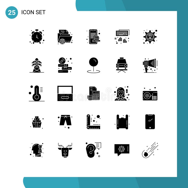 Pictogram Set of 25 Simple Solid Glyphs of Typing, Keyboard, Learning ...