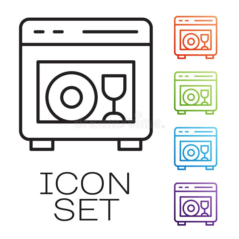 Pictogram Voor Zwarte Keukenafwasmachine Geïsoleerd Op Witte ... Pictogram Voor Zwarte Keukenafwasmachine Geïsoleerd Op Witte ...