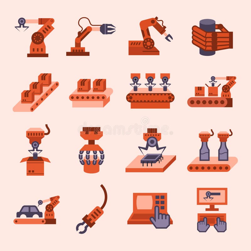 Icon Set Voor Productielijn. Bevat Iconen Voor Proces, Productie ...