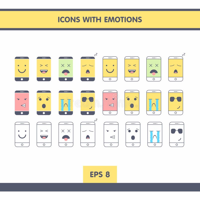 Iconen met emoties vector illustratie. Illustration of lijn - 74854006