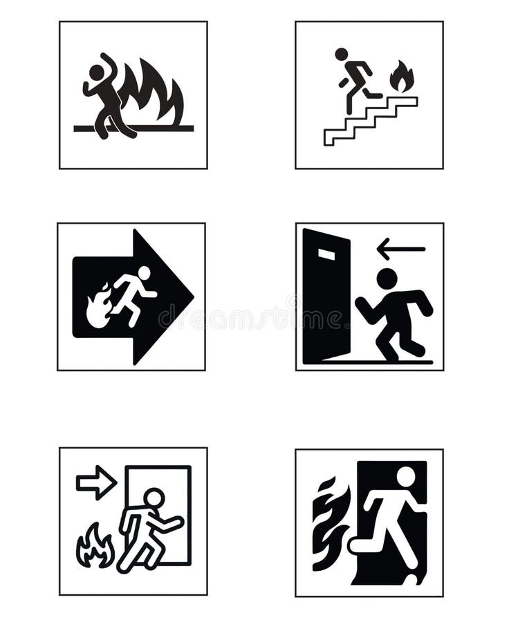 Pictograms Featuring Fire Evacuations. Stock Illustration ...