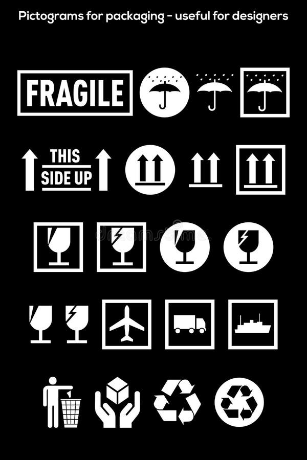 Pictograms for Packaging Isolated on Black - Useful for Designers Stock ...
