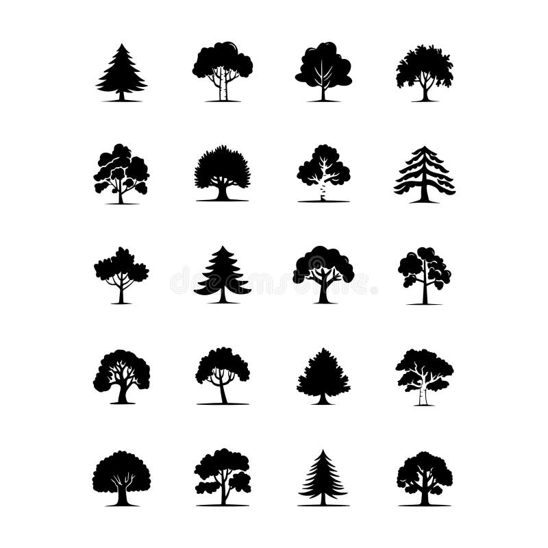 Pictographs of Coniferous, Deciduous Trees of Different Shapes Stock ...