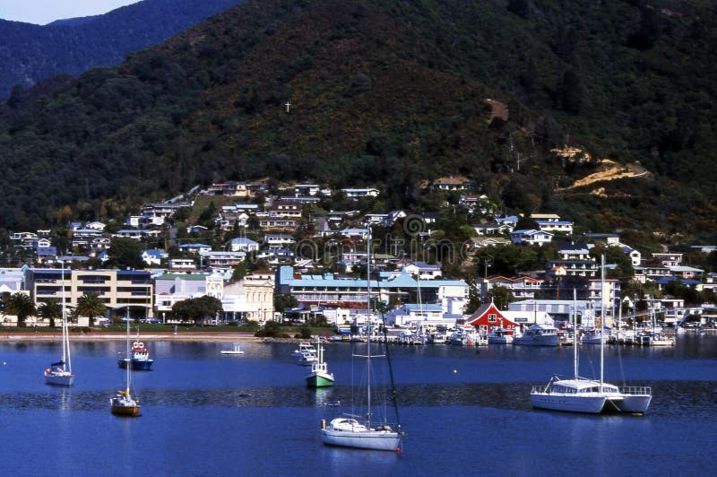 Marlborough Sounds & Picton, Aerial, New Zealand Stock Photo - Image of ...