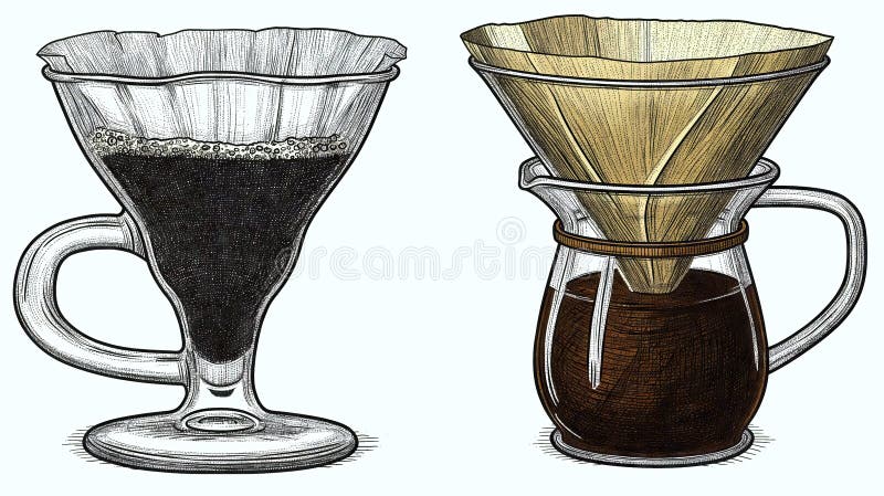 Pictorial Representation of Pour-Over Coffee Brewing with Filter Paper ...