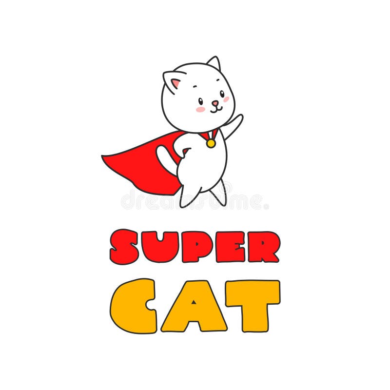 Print with Supercat in Bright Blue Cape. Vector Illustration Stock ...