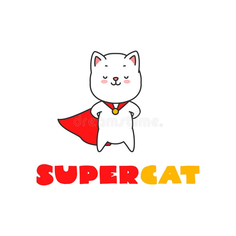 Print with Supercat in Bright Blue Cape. Vector Illustration Stock ...