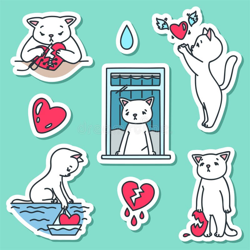 Set of cute stickers stock vector. Illustration of lonely - 181742588