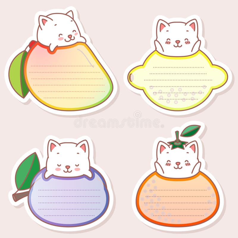 Kawaii Notebook Page Templates Stock Vector - Illustration of kitten ...