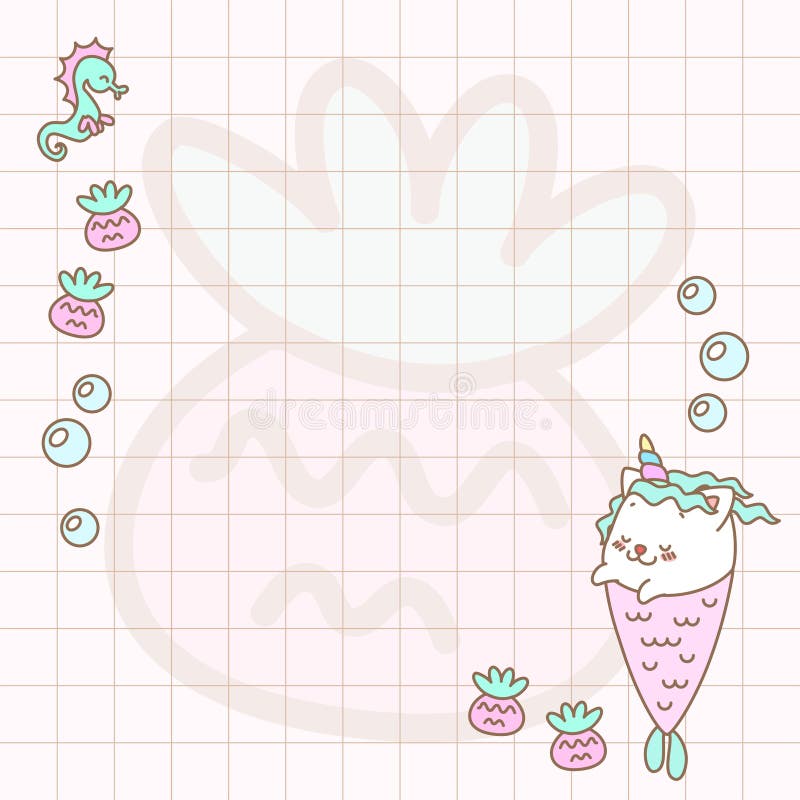 Kawaii Notebook Page Template Stock Vector - Illustration of kawaii ...