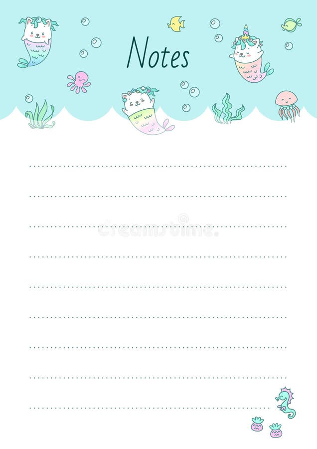 Kawaii Notebook Page Template Stock Vector - Illustration of kitten ...