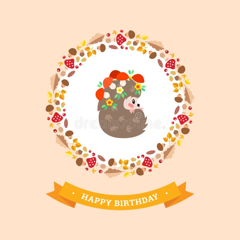 Autumn Happy Birthday card stock vector. Illustration of fall - 201220449