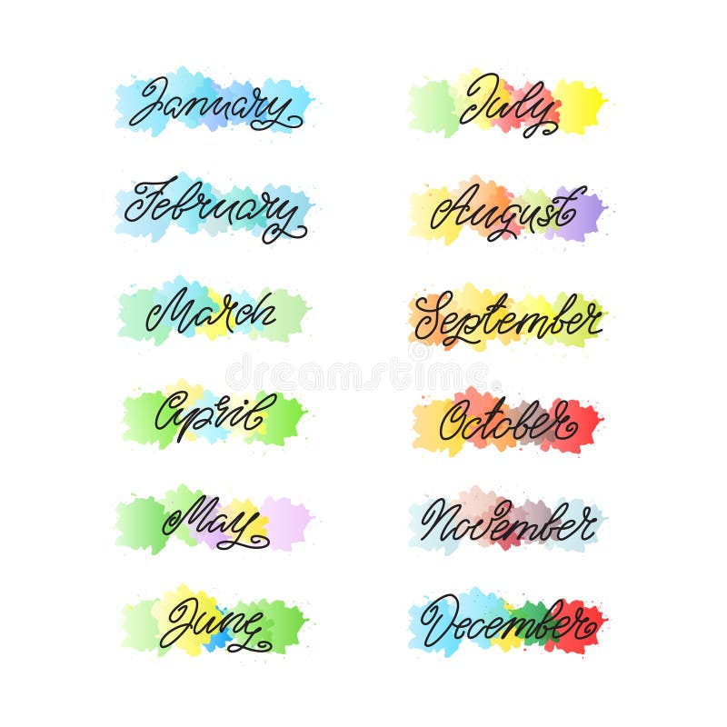 Month names stock vector. Illustration of brush, drawn - 205814830