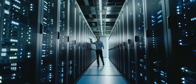 A Picture of an it Administrator with a Laptop Computer and a Young ...