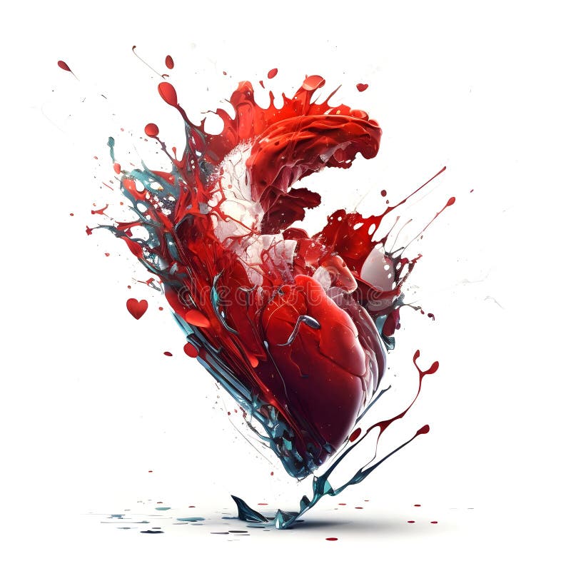 The Picture with an Anatomical Half of a Heart with a Splash, Color Art ...