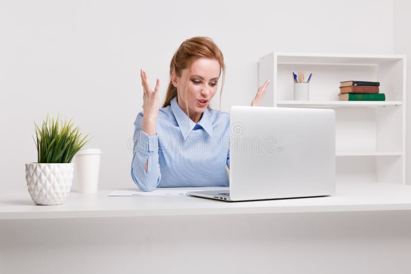 Picture of Angry Office Worker Having Problems with Computer. Stock ...