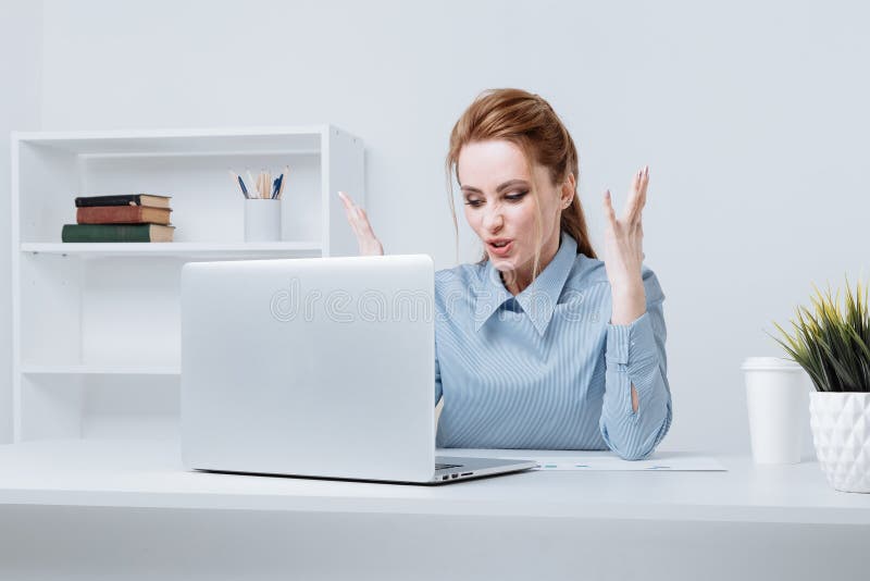 Picture of Angry Office Worker Having Problems with Computer. Stock ...