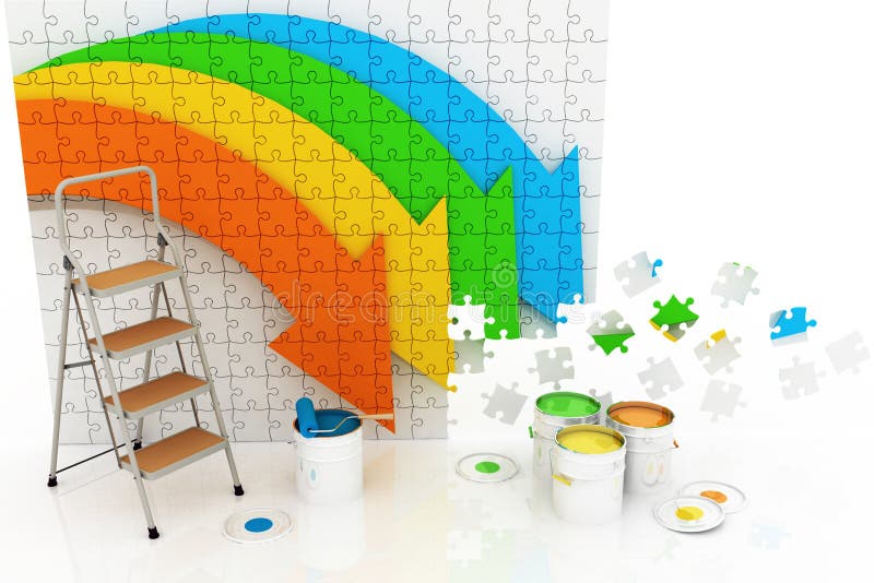 Picture With Arrows And Step-ladder With Paints Stock Illustration ...