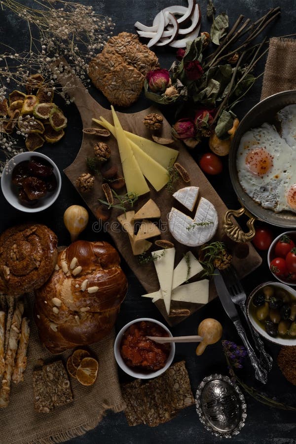 Assorted Cheese and Sauces with Bread Stock Image - Image of delicious ...