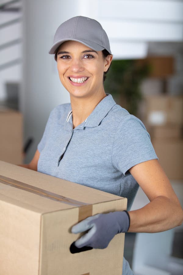 Picture Attractive Woman with Cardboard Box Stock Image - Image of ...