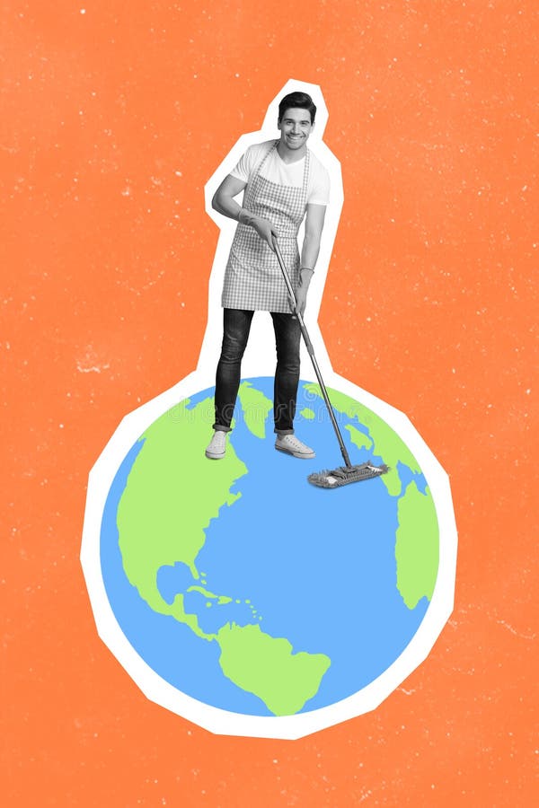 Picture Banner Collage of Responsible Guy Housekeeper Use Mop Clean ... Picture Banner Collage of Responsible Guy Housekeeper Use Mop Clean ...
