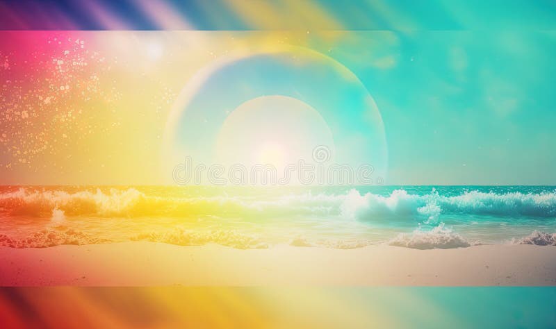A Picture of a Beach with Waves and a Bright Sun Stock Illustration ...